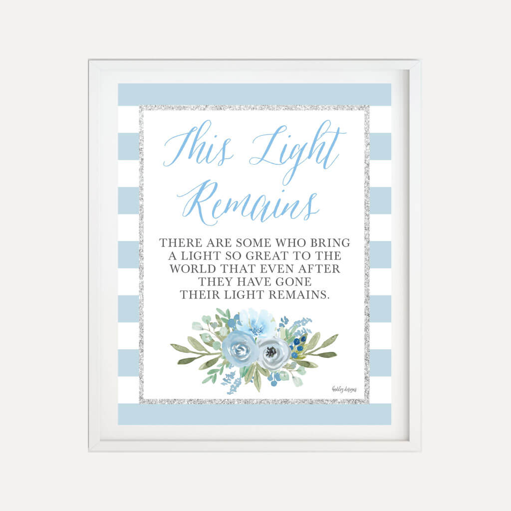 Printable Silver Glitter Striped Blue Floral Wedding In Loving Memory ...