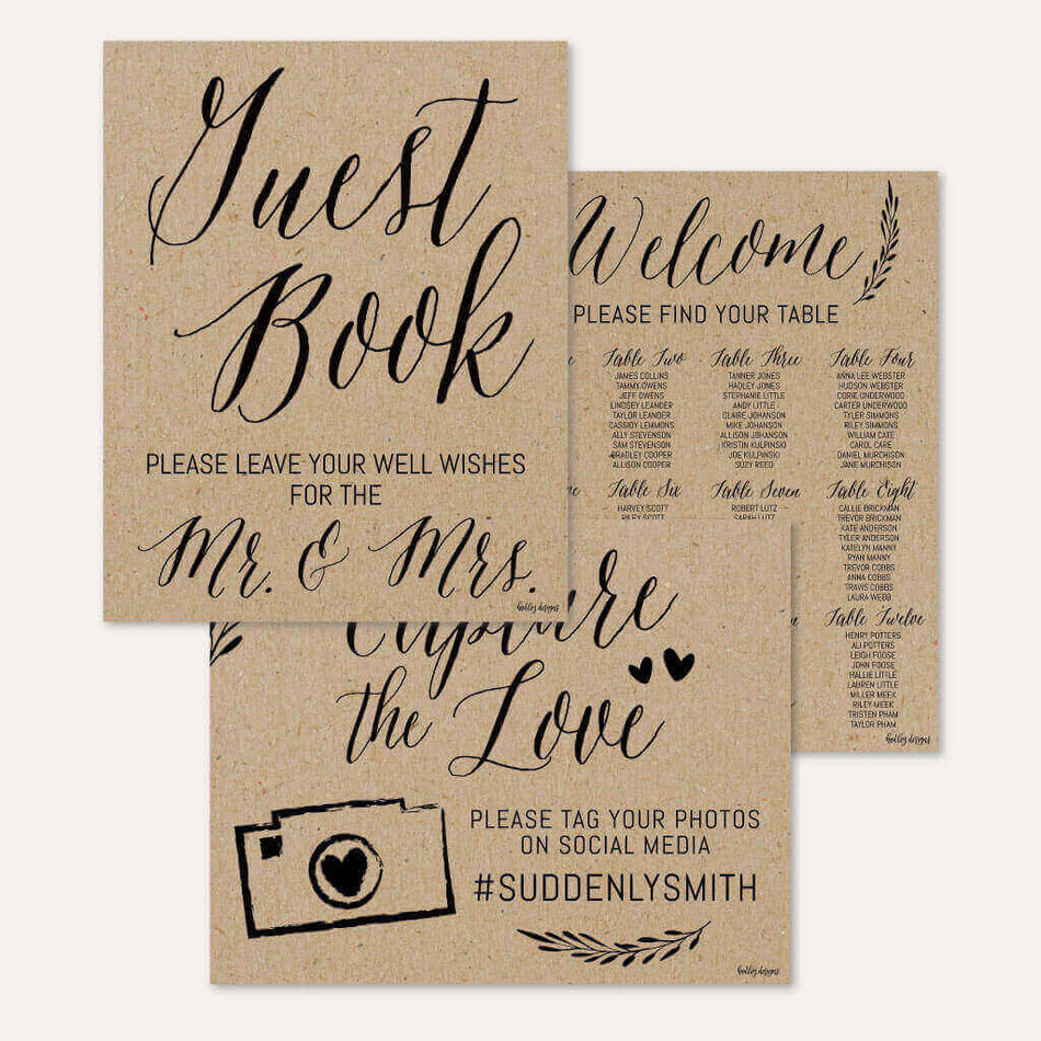 Printable Simple Kraft Wedding Signs Set Templates | Hadley Designs