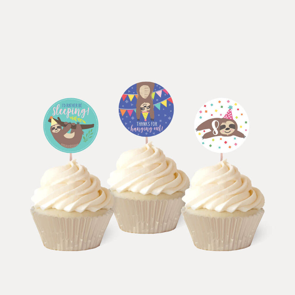 Printable Sloth Kids Party Cupcake Topper Template | Hadley Designs ...