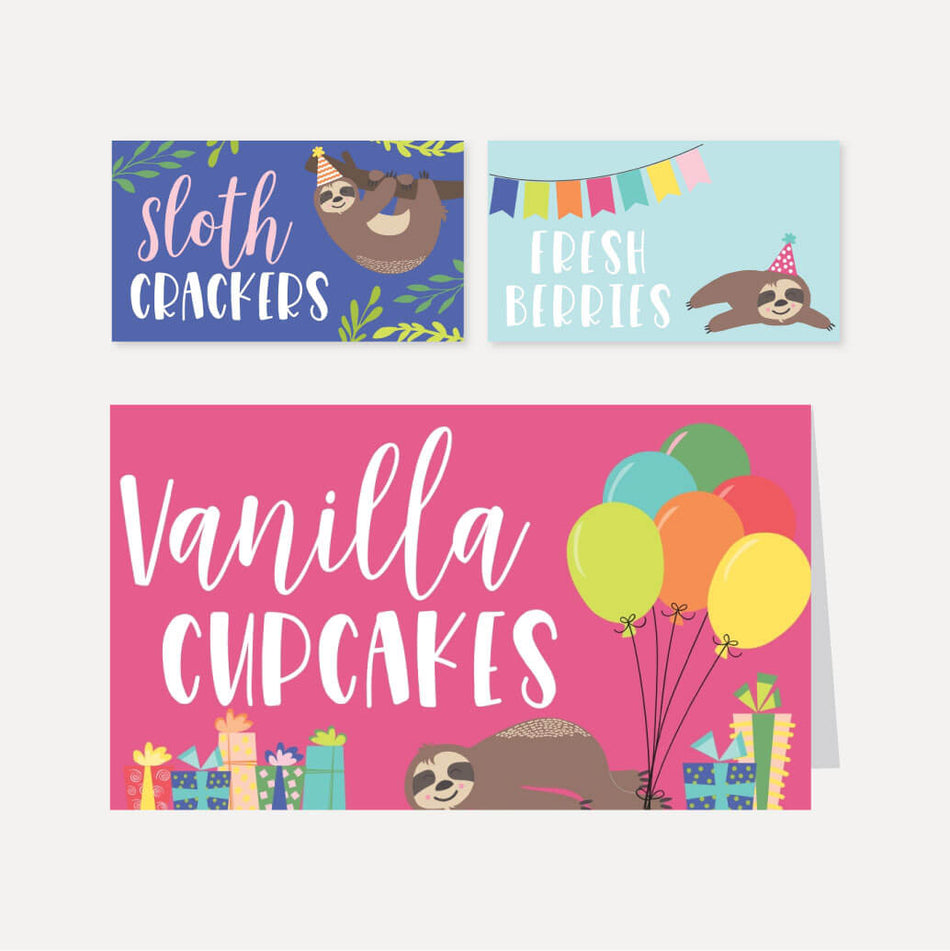 Printable Sloth Kids Party Food Tent Cards Template | Hadley Designs ...
