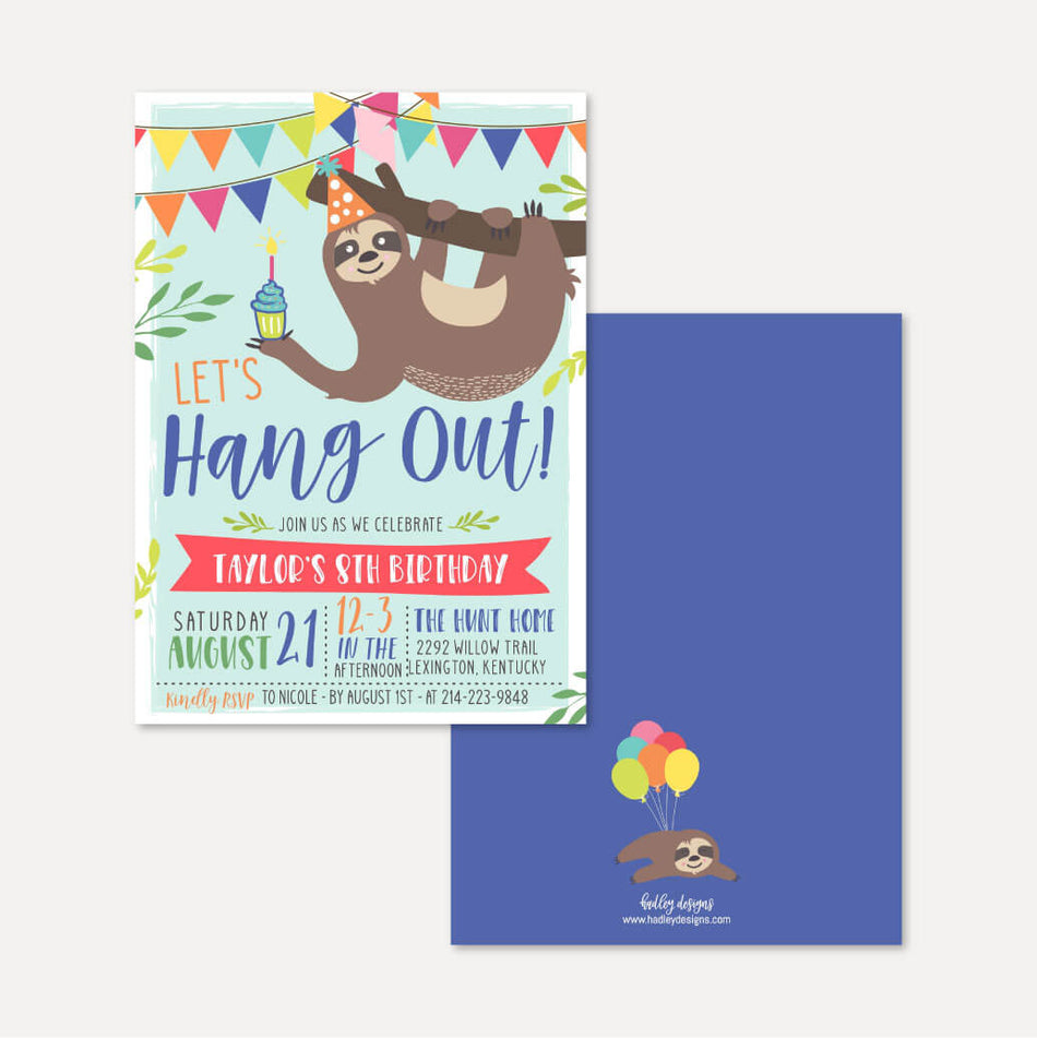 Printable Sloth Kids Party Complete Package Templates | Hadley Designs ...