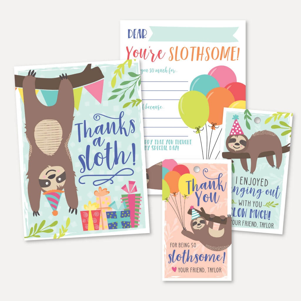 Printable Sloth Kids Party Thank You Package Template | Hadley Designs ...