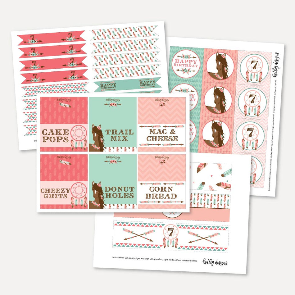 Printable Horse Kids Party Accessories and Decor Package Template ...