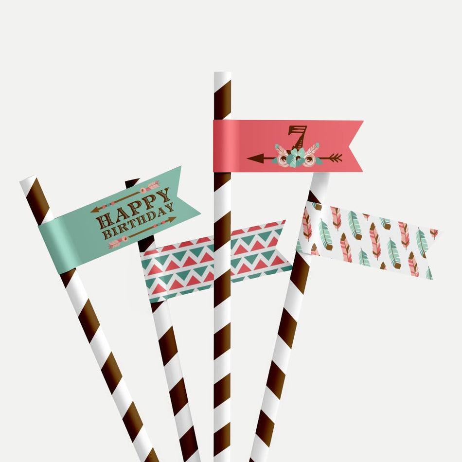 Printable Horse Kids Party Straw Flags Template | Hadley Designs ...