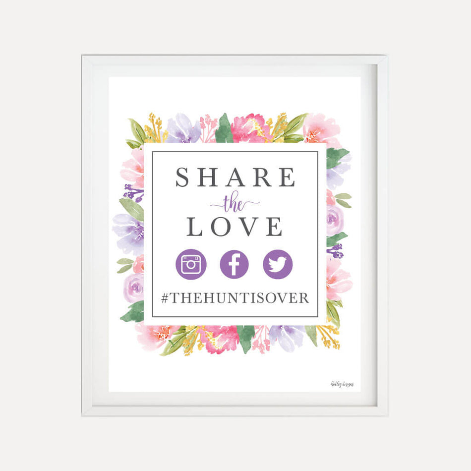 Printable Spring Floral Wedding Hashtag Sign Template | Hadley Designs ...