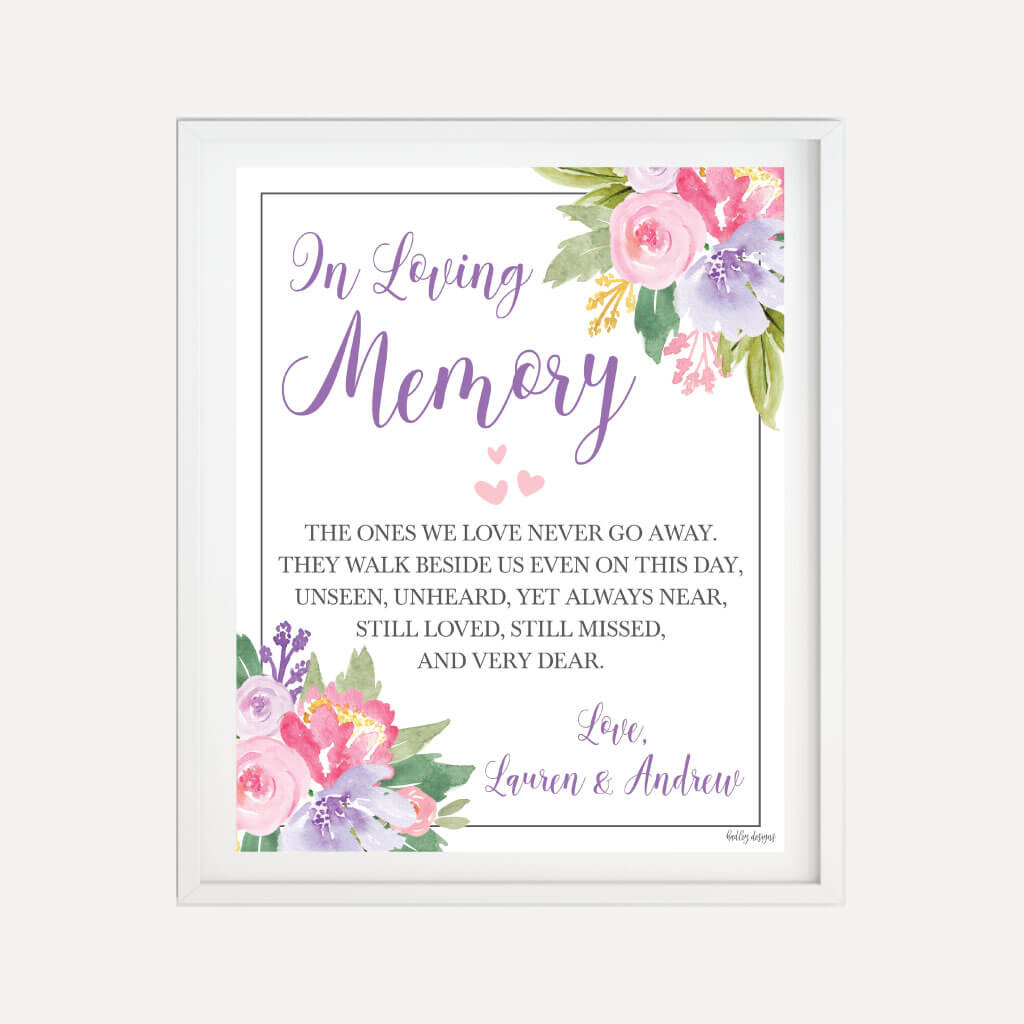 Printable Spring Floral Wedding In Loving Memory Sign Template | Hadley ...