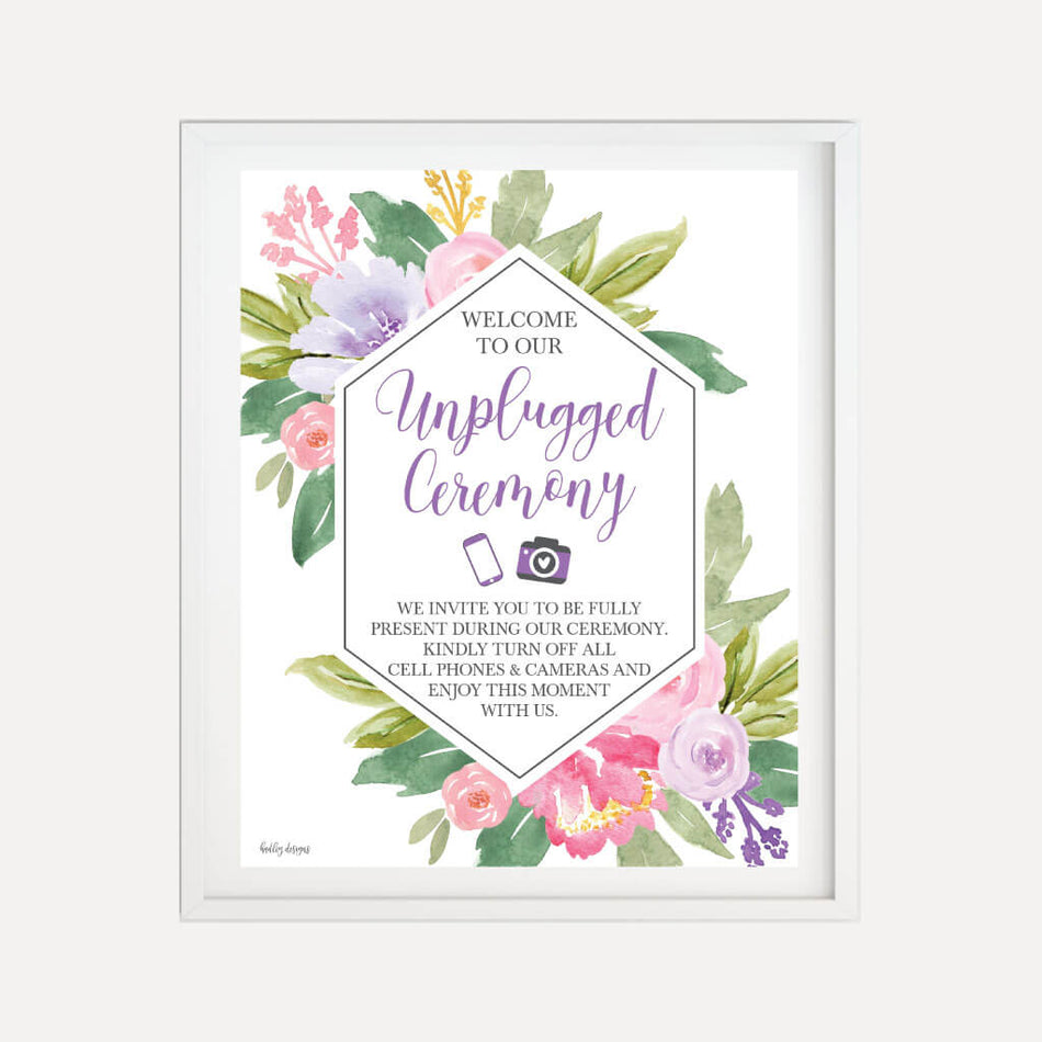 Printable Spring Floral Wedding Unplugged Ceremony Sign Template ...