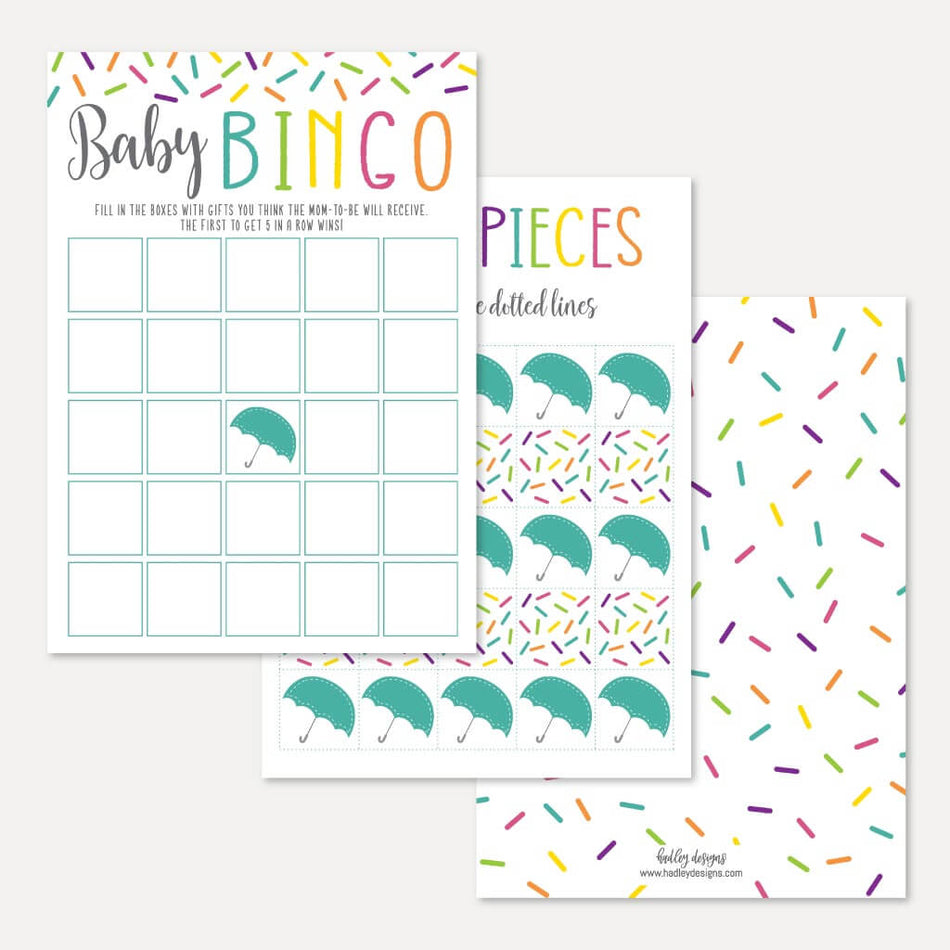 Printable Sprinkle Baby Shower Bingo Game Template | Hadley Designs