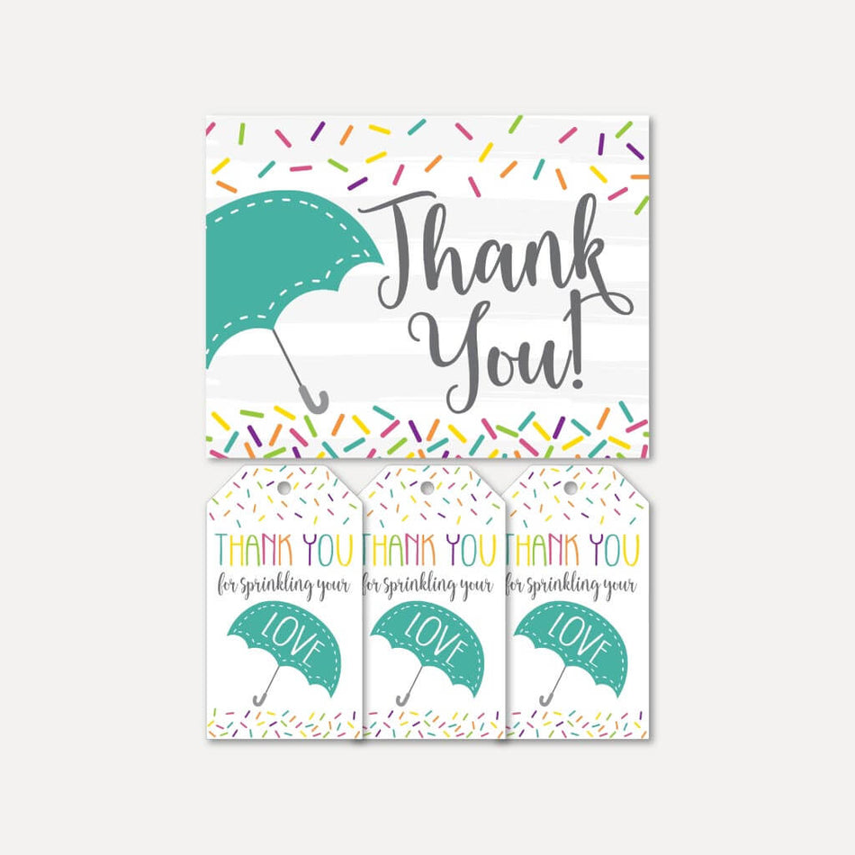 Printable Sprinkle Baby Shower Thank You Card and Favor Tags Templates ...