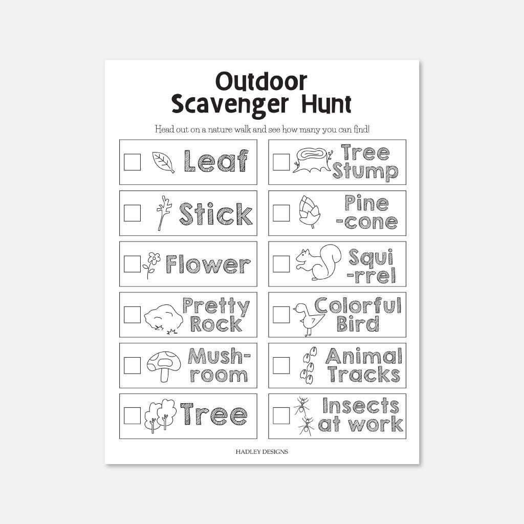 Printable Outdoor Scavenger Hunt Template | Hadley Designs - Printables