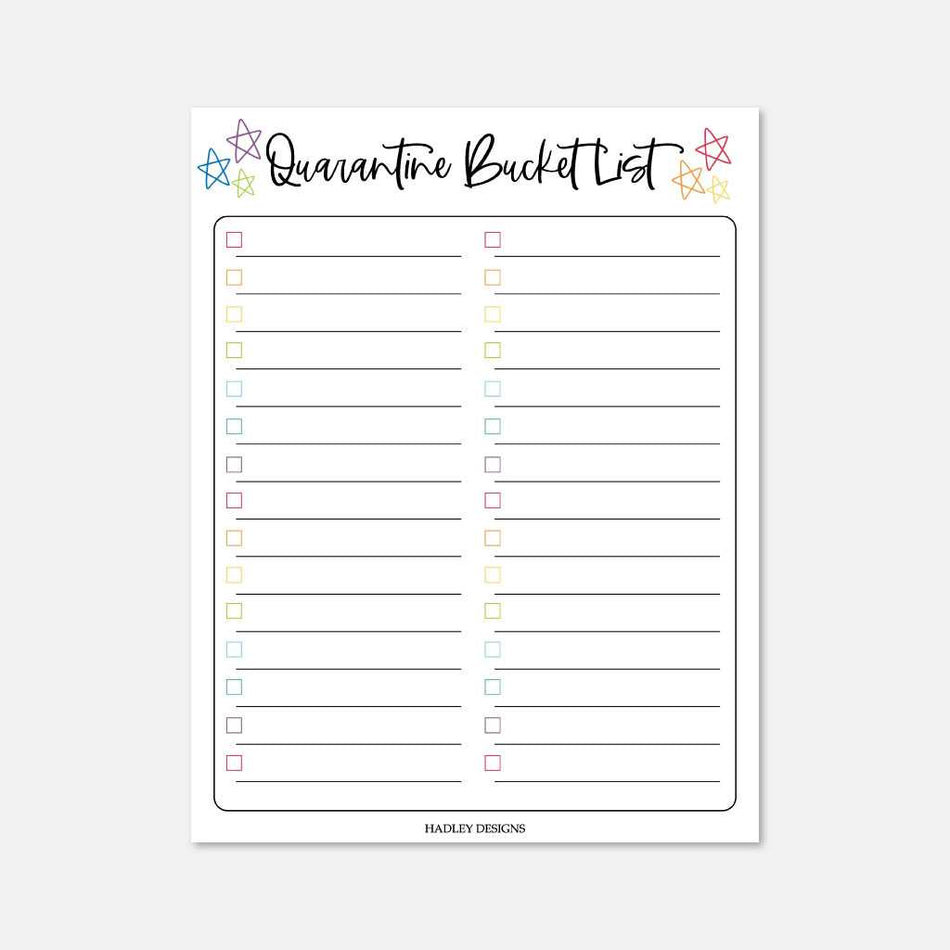 Printable Quarantine Bucket List Template | Hadley Designs
