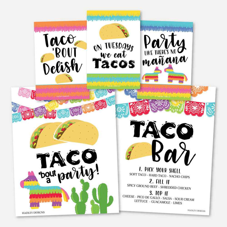 Printable Taco Party Signs Package Template | Hadley Designs