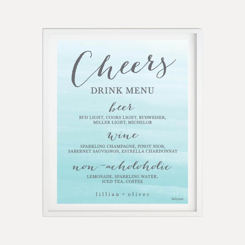Printable Teal Watercolor Splash Wedding Bar Menu Sign Template ...