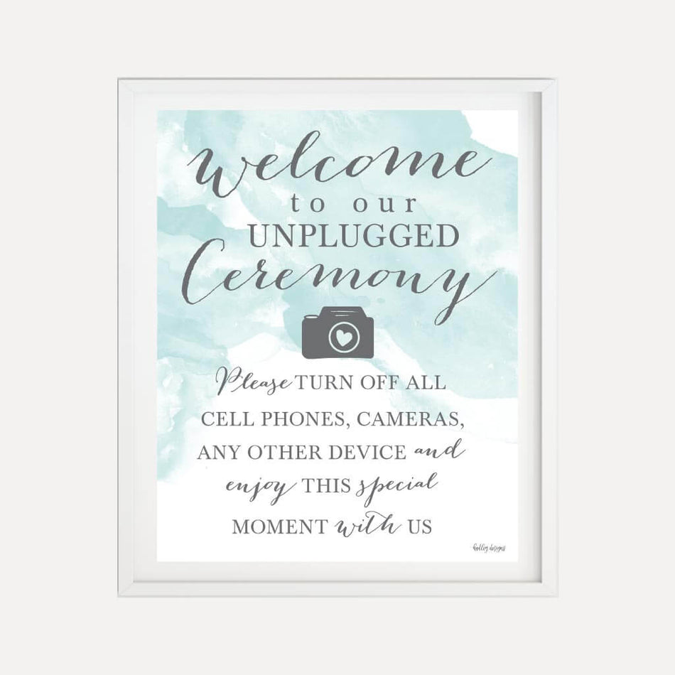 Printable Teal Watercolor Splash Wedding Unplugged Ceremony Sign ...