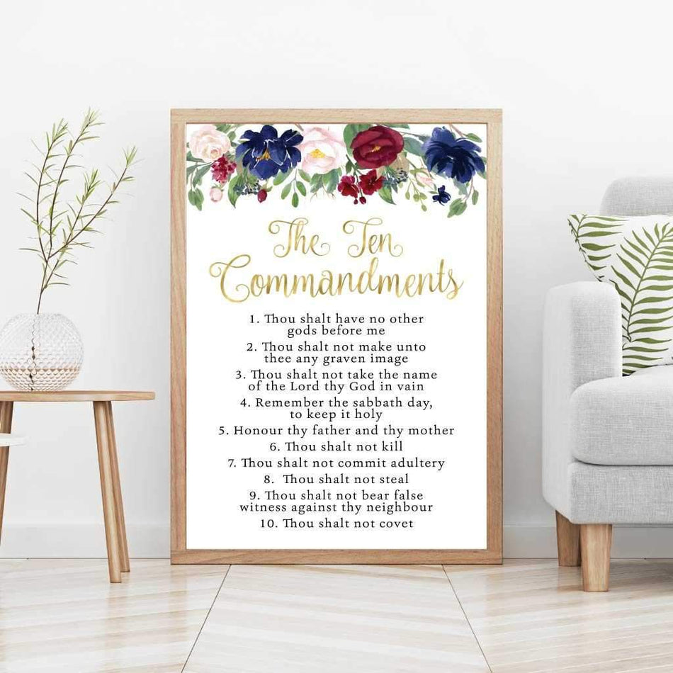 Printable Floral The Ten Commandments Wall Art Template | Hadley Designs