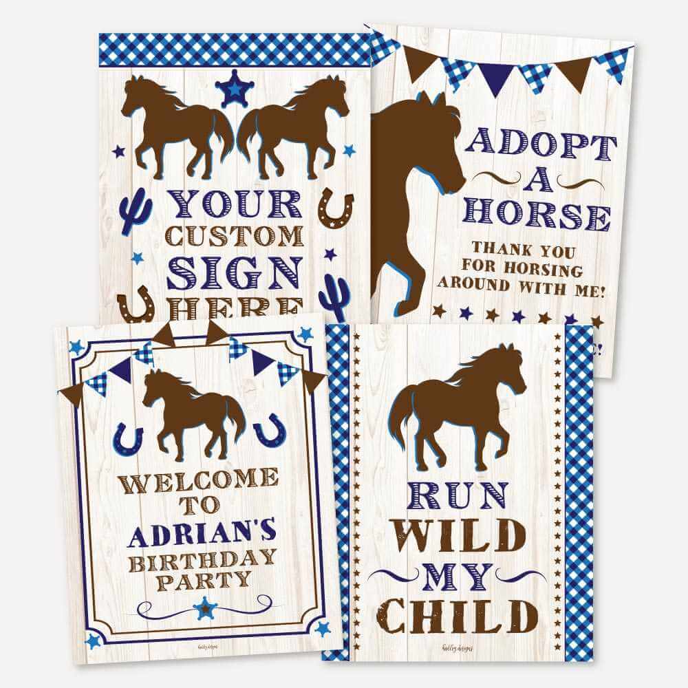 Printable Blue Horse Kids Party Sign Set Template | Hadley Designs