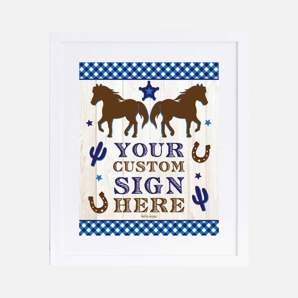 Printable Blue Horse Kids Party Custom Sign Template | Hadley Designs ...