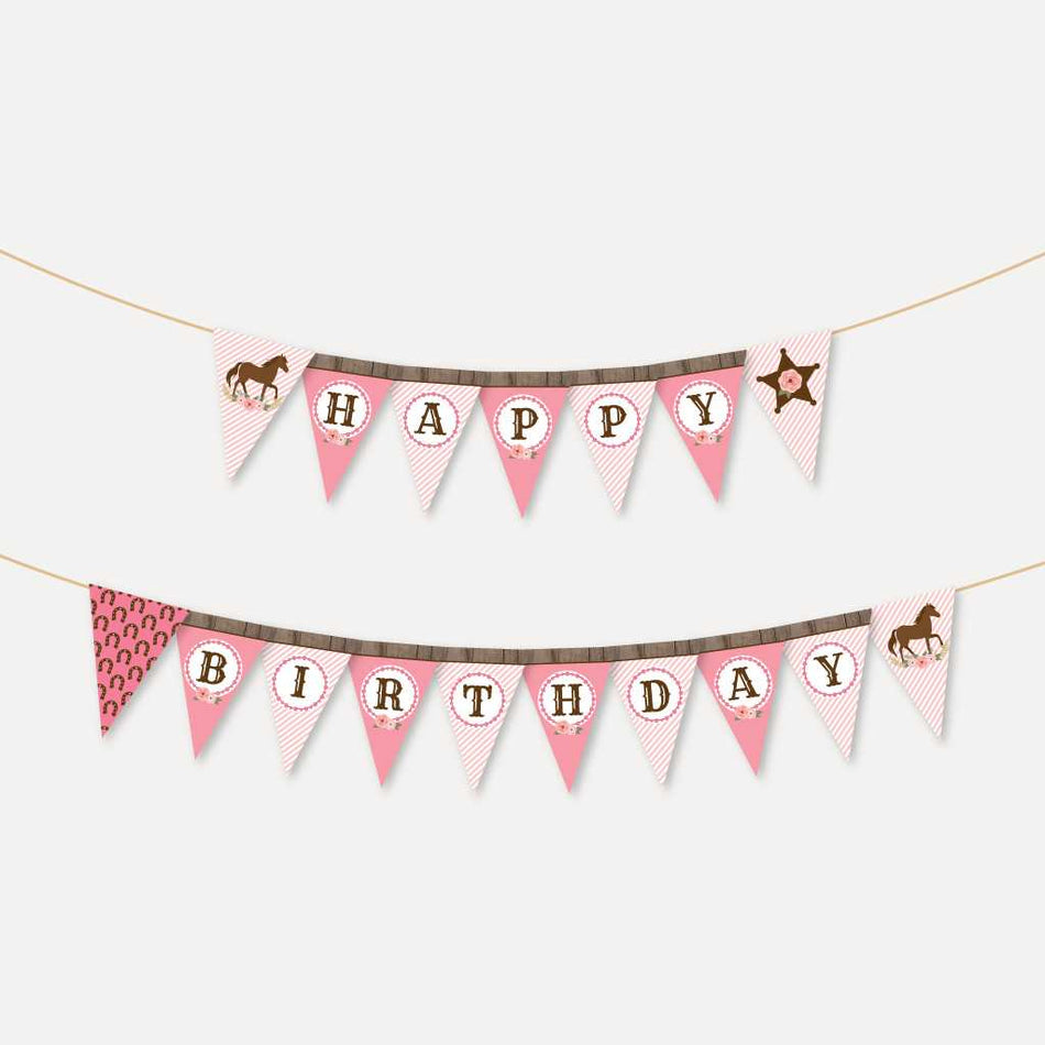 Printable Pink Horse Kids Party Banner Template | Hadley Designs ...