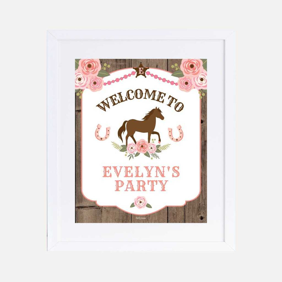 Printable Pink Horse Kids Party Welcome Sign Template | Hadley Designs ...