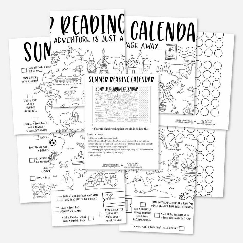Printable Travel Summer Reading Calendar Template | Hadley Designs ...