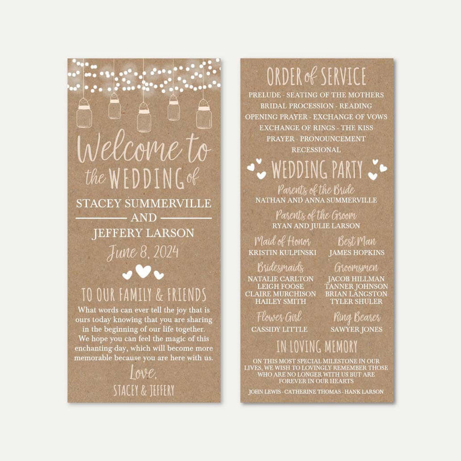 Printable Tree Lights Kraft Rustic Wedding Program Template | Hadley Designs