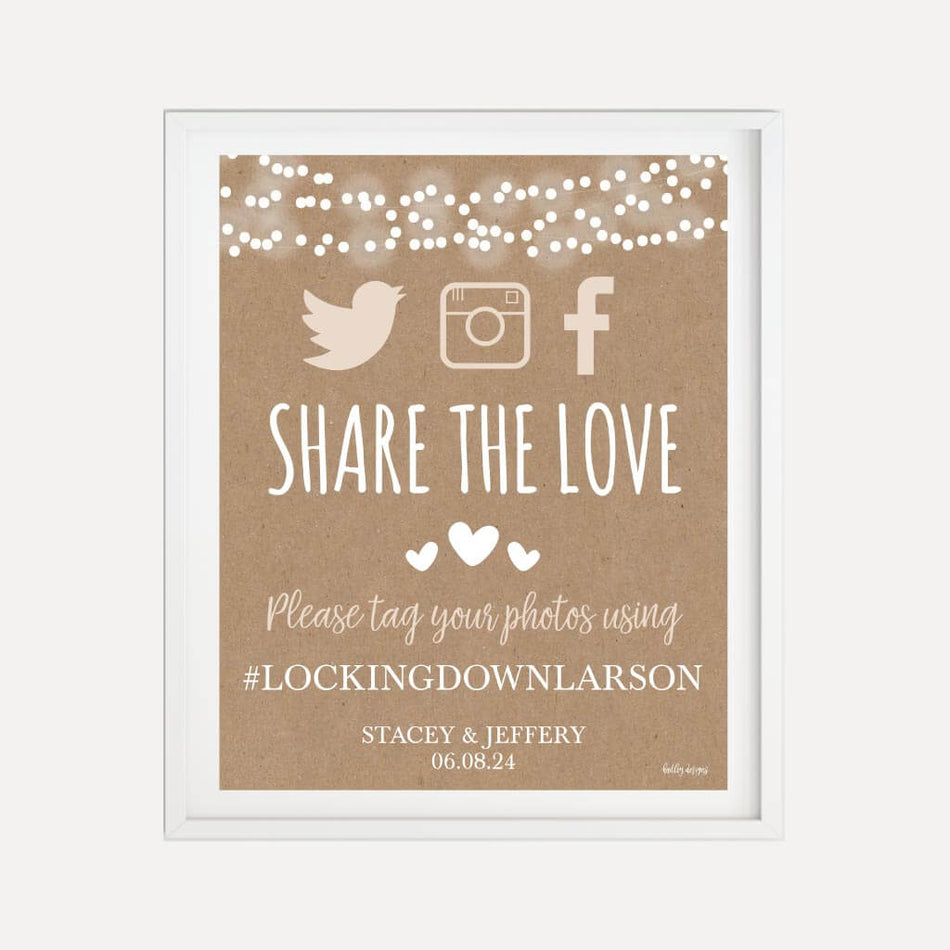 Printable Tree Lights Kraft Rustic Wedding Hashtag Sign Template ...