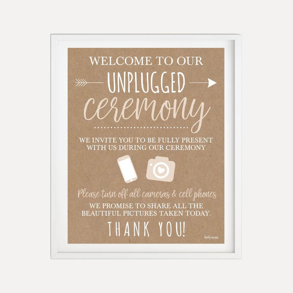 Printable Tree Lights Kraft Rustic Wedding Unplugged Ceremony Sign ...
