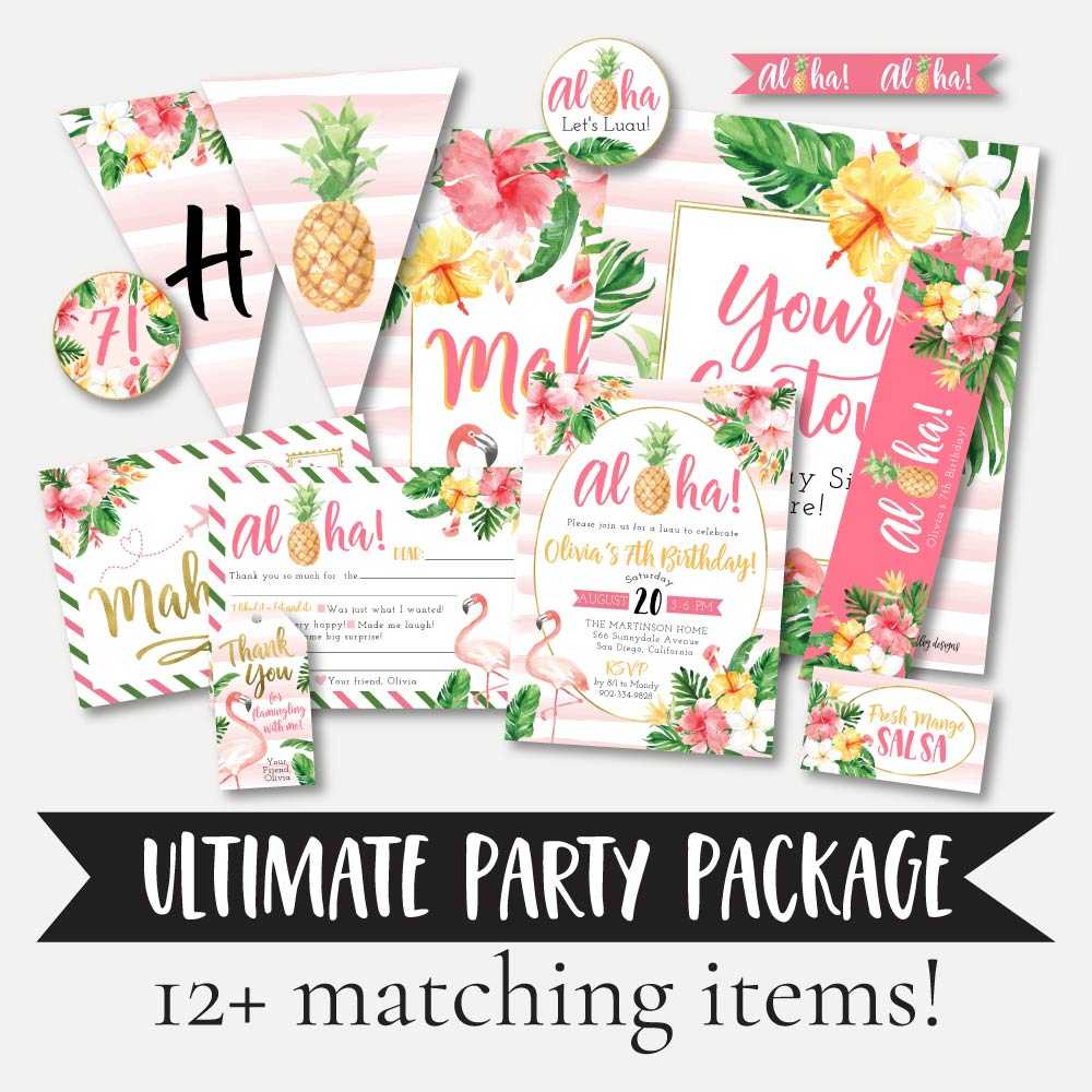 Printable Tropical Kids Party Complete Package Template | Hadley Designs