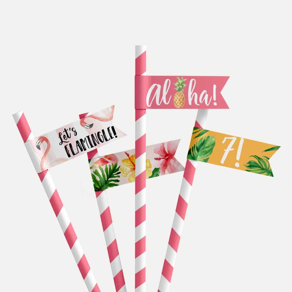 Printable Tropical Kids Party Straw Flags Template | Hadley Designs ...