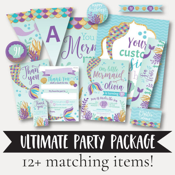 Printable Under the Sea Mermaid Kids Party Complete Package Templates ...
