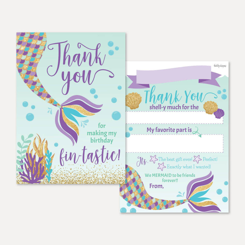 Printable Under the Sea Mermaid Kids Party Fill In The Blank Thank You ...