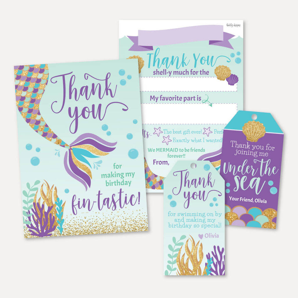 Printable Under the Sea Mermaid Kids Party Thank You Package Template ...