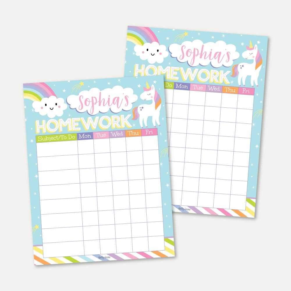 Printable Unicorn Homework Chart Template | Hadley Designs