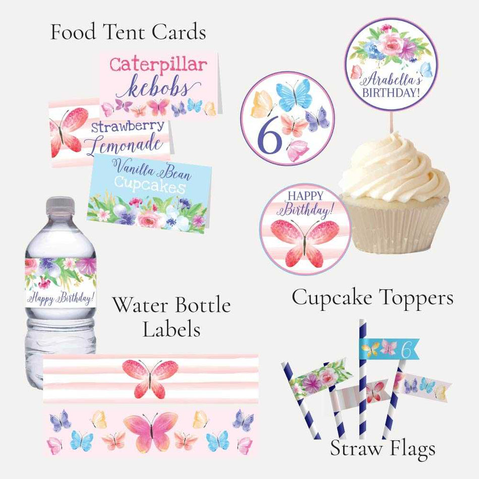 Printable Butterfly Kids Party Complete Package Templates | Hadley Designs