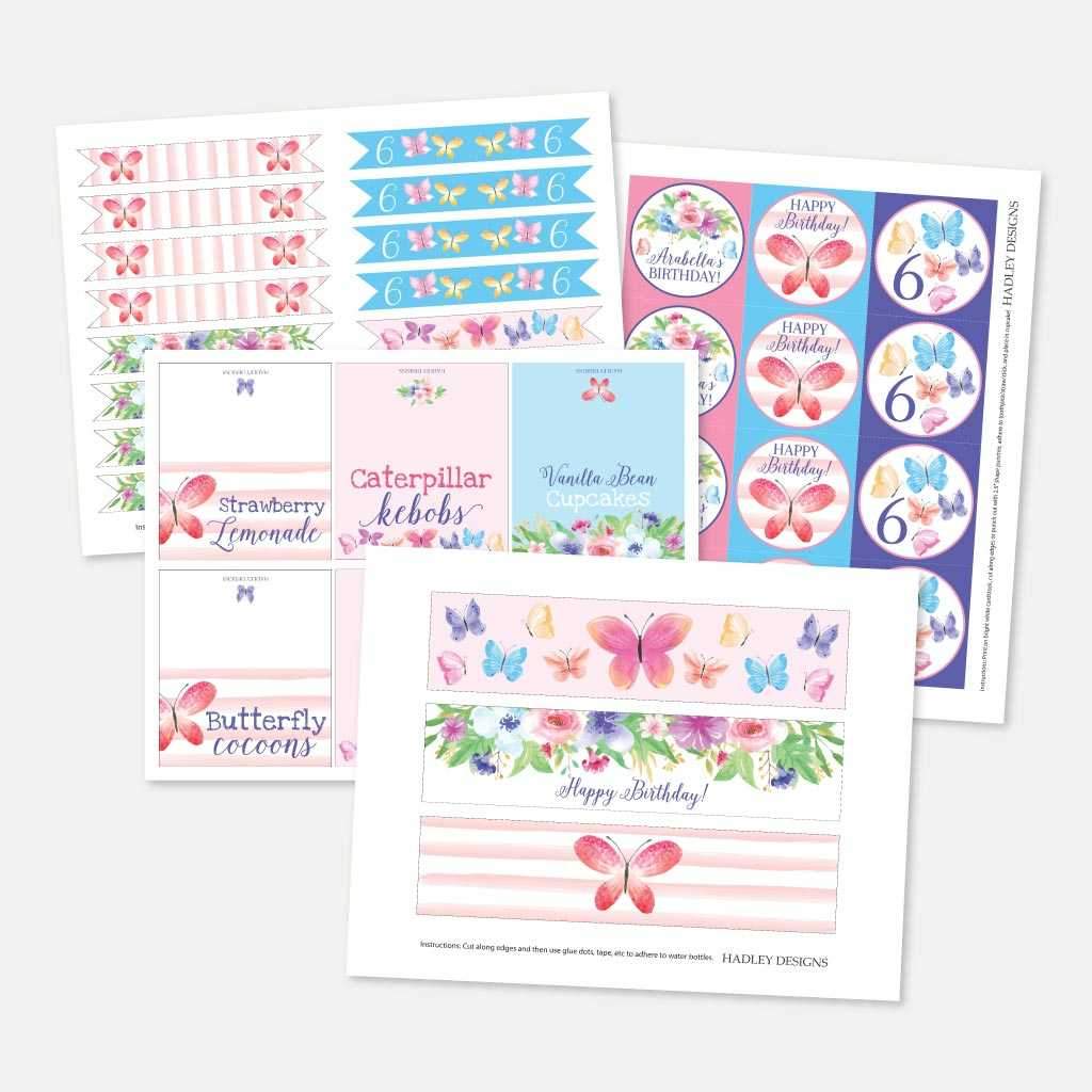 Printable Butterfly Kids Party Accessories and Decor Package Templates ...