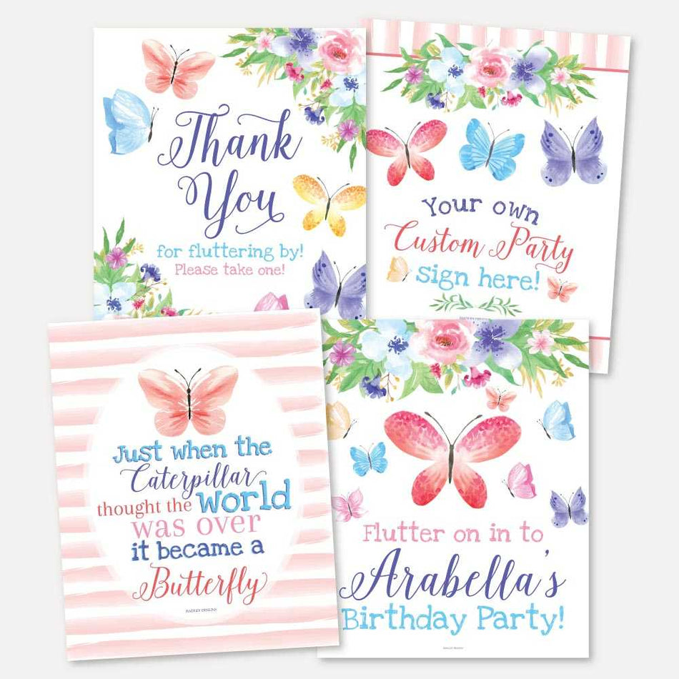 Printable Butterfly Kids Party Sign Set Templates | Hadley Designs