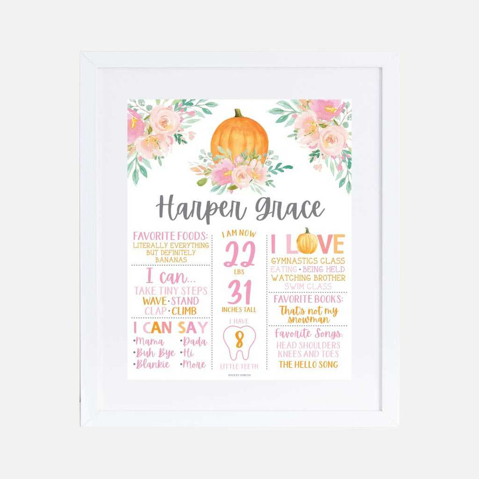 Printable Fall Pumpkin Kids Party Birthday Milestone Sign Template ...
