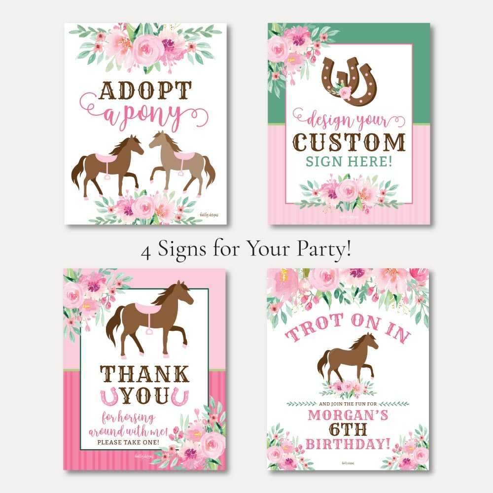 Printable Watercolor Floral Horse Kids Party Complete Package Template ...