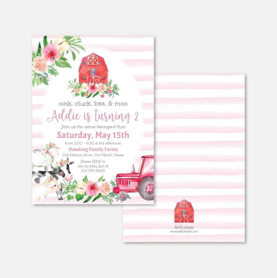 Printable Watercolor Girl Farm Kids Party Invitation Template | Hadley ...