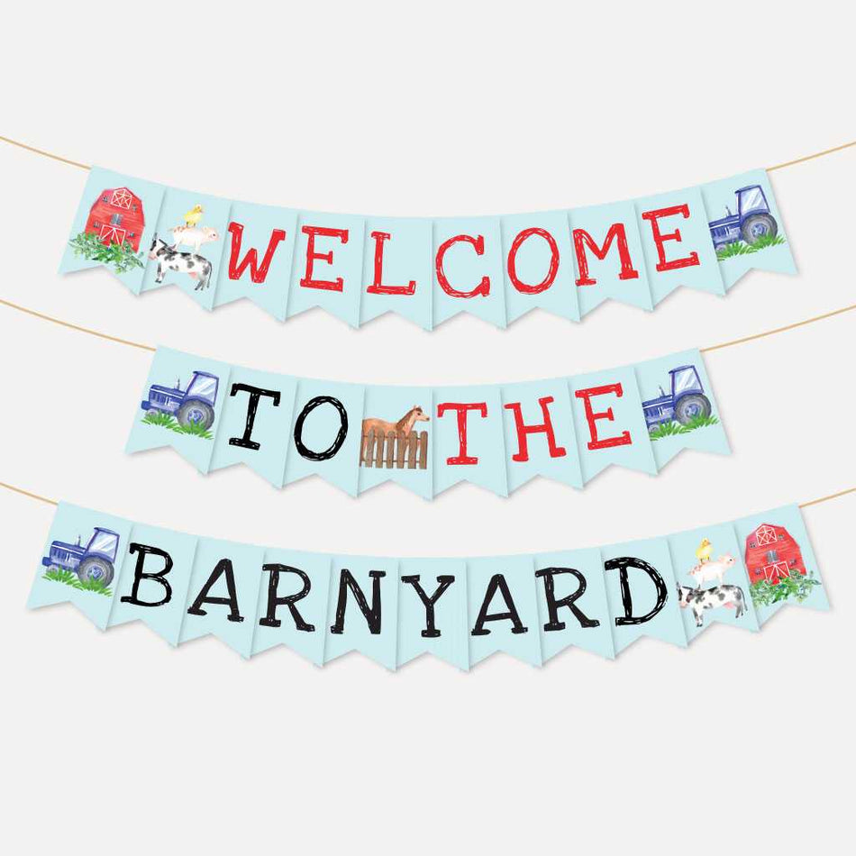 Printable Watercolor Neutral Farm Kids Party Banner Template | Hadley ...
