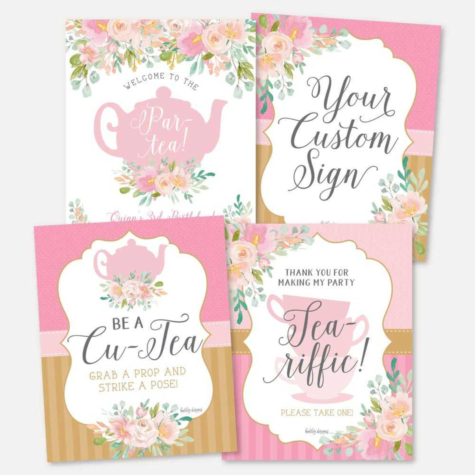 Printable Watercolor Tea Kids Party Sign Set Templates | Hadley Designs