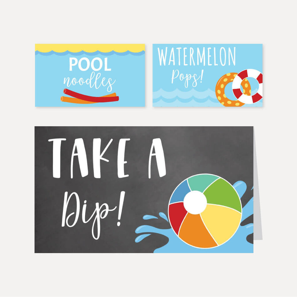 Printable Waves Pool Kids Party Food Tent Cards Template | Hadley ...