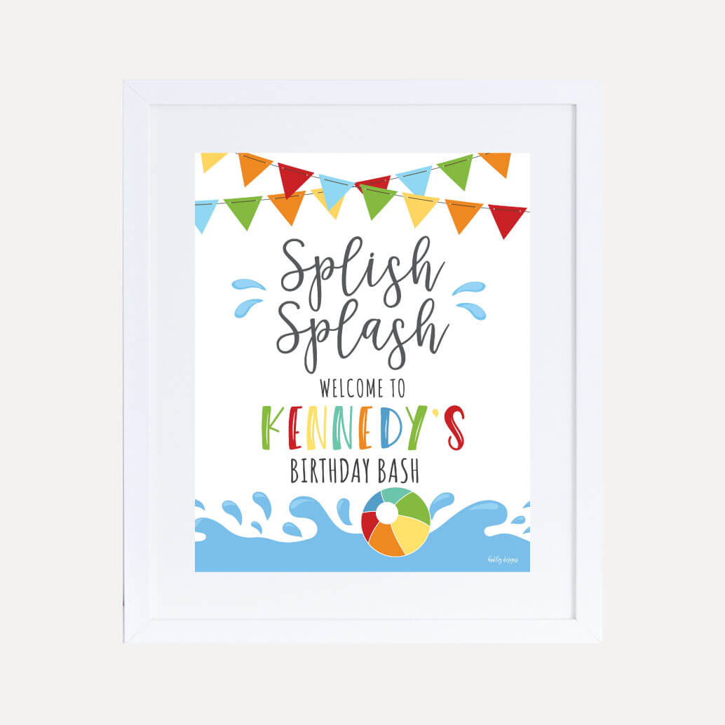 Printable Waves Pool Kids Party Welcome Sign Template | Hadley Designs
