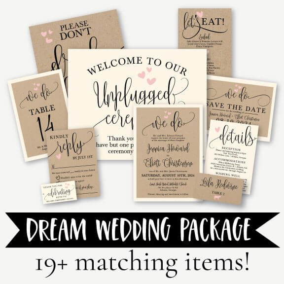 Printable We Do Kraft Wedding Complete Package Templates | Hadley Designs