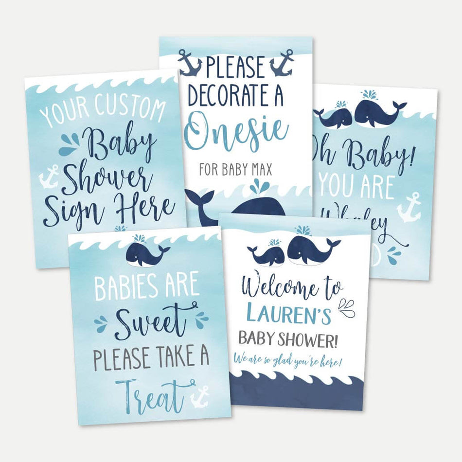 Printable Whale Nautical Baby Shower Signs Set Templates | Hadley ...