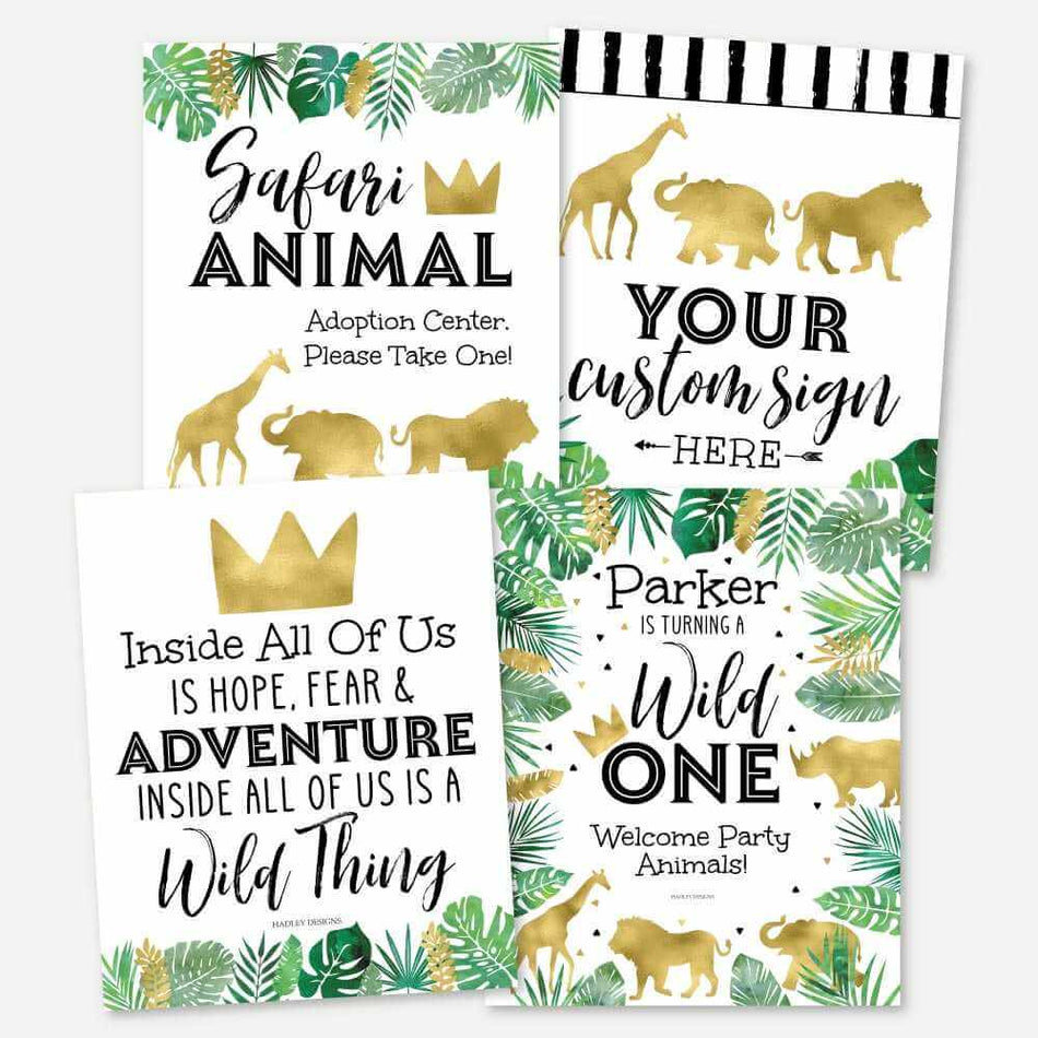 Printable Wild One Safari Kids Party Sign Set Templates | Hadley ...