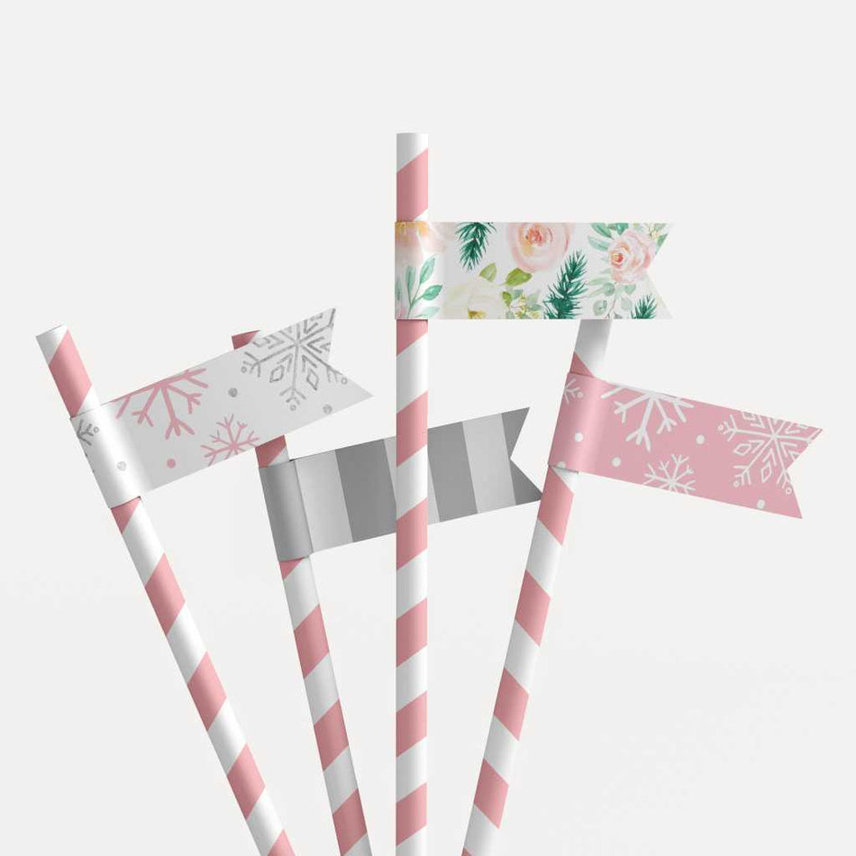 Printable Winter Onederland Kids Party Straw Flags Template | Hadley ...