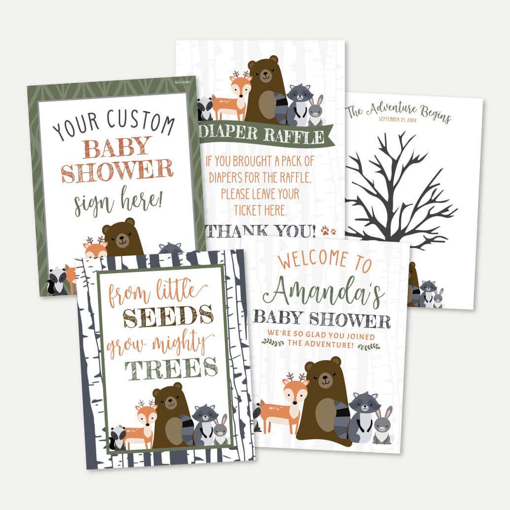 Printable Woodland Baby Shower Signs Set Templates | Hadley Designs