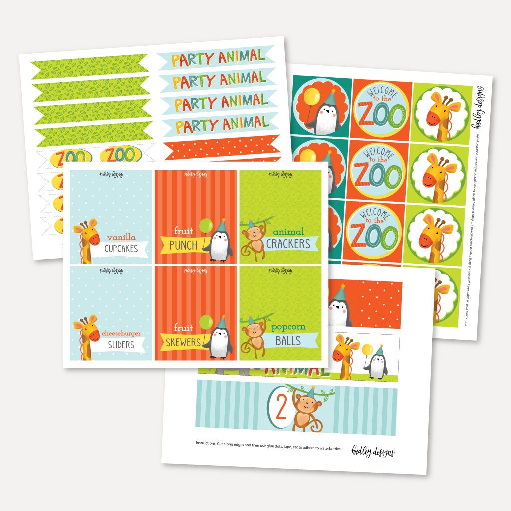 Printable Zoo Kids Party Accessories and Decor Package Templates ...
